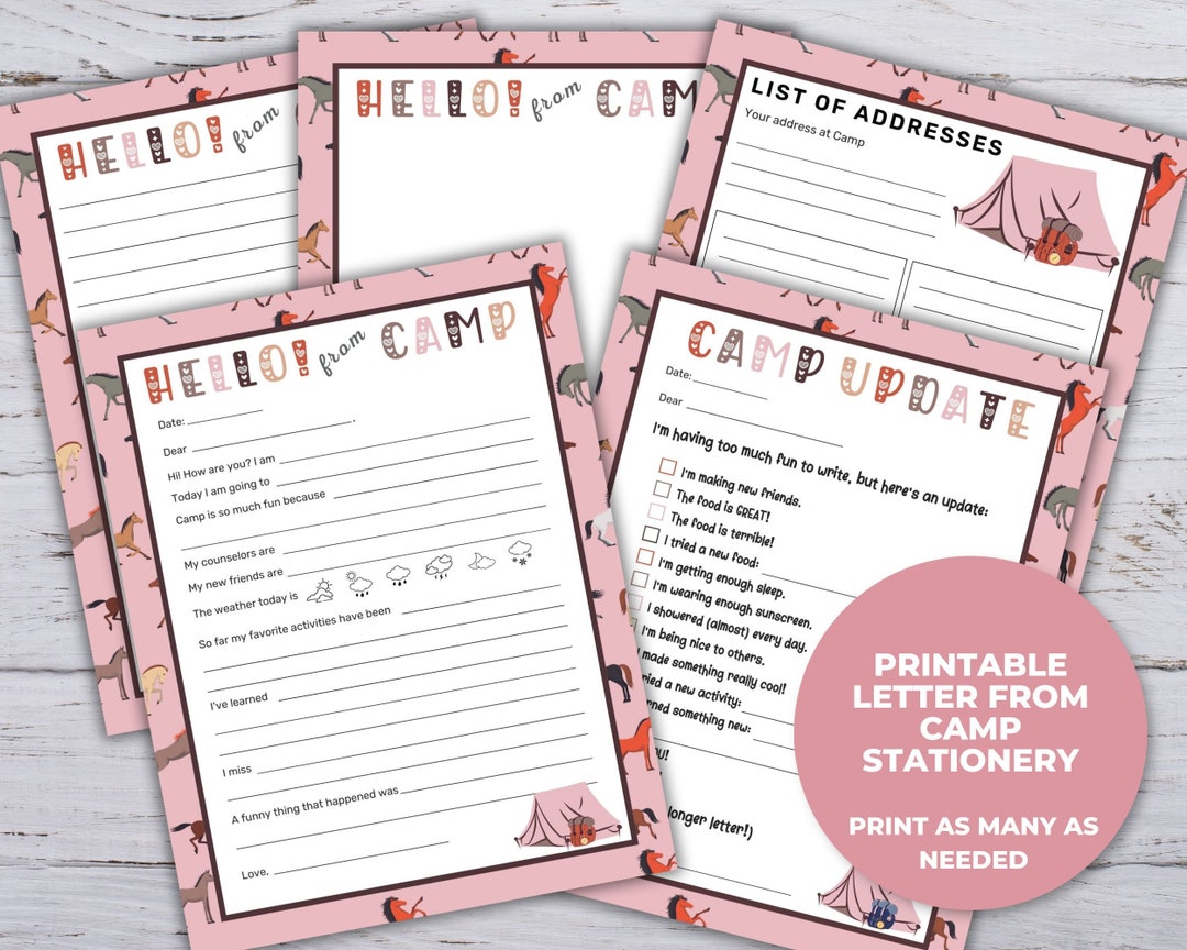 Printable Letter From Camp, Camp Letter Stationery, Fill in the Blank ...