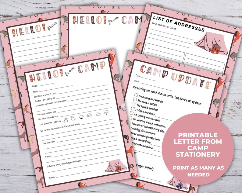 Printable Letter From Camp, Camp Letter Stationery, Fill in the Blank ...