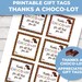 Thanks a Choco-lot, Candy Bar Gift Tag,, Chocolate Teacher Appreciation ...