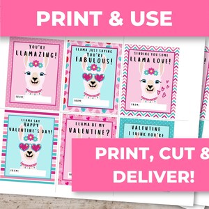 Printable Llama Valentines for School Class, Llama Valentine Cards ...