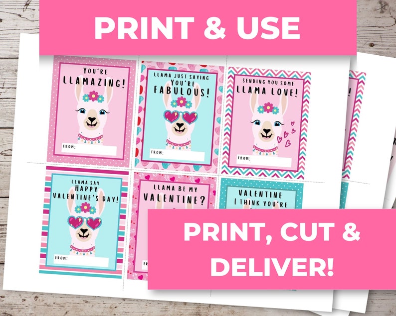 Printable Llama Valentines for School Class, Llama Valentine Cards ...