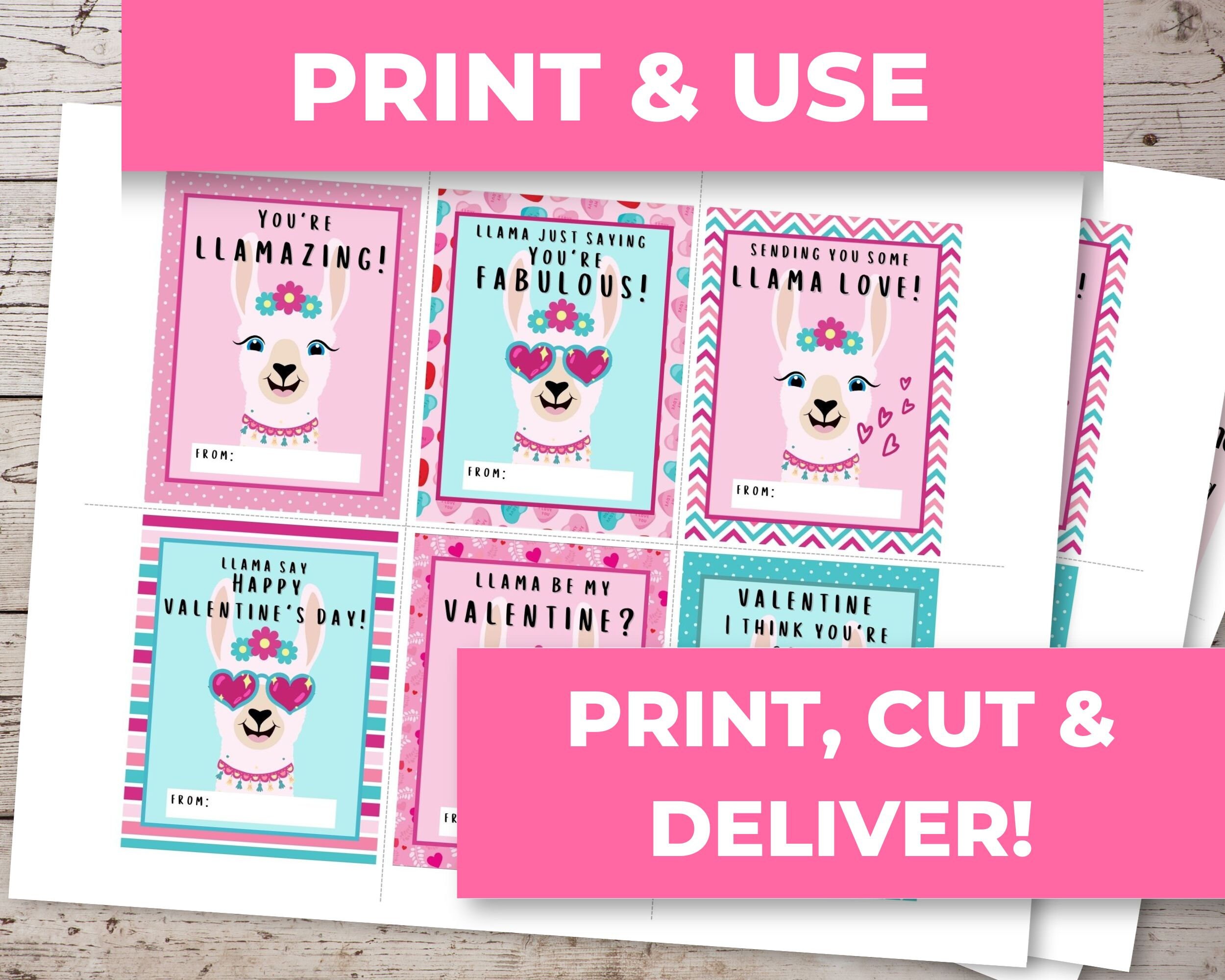 Printable Llama Valentines for School Class, Llama Valentine Cards ...