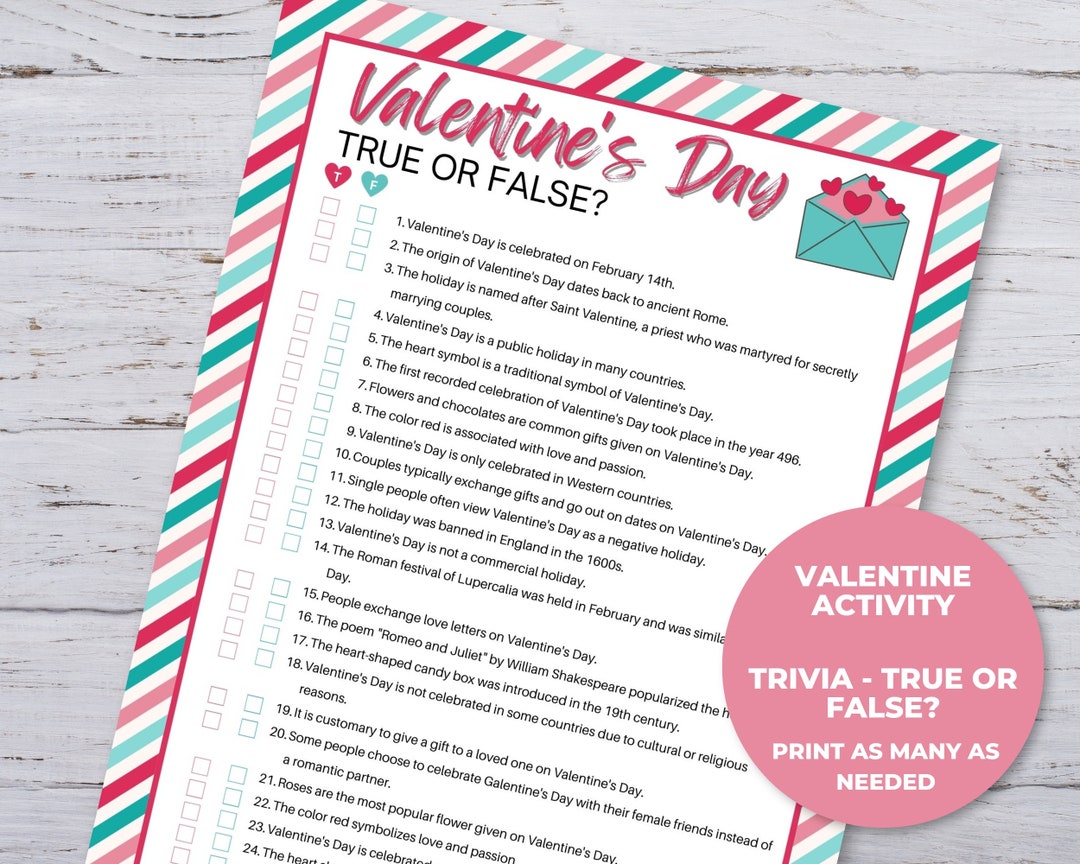 Valentine Trivia Printable, Valentine True or False Trivia Game ...