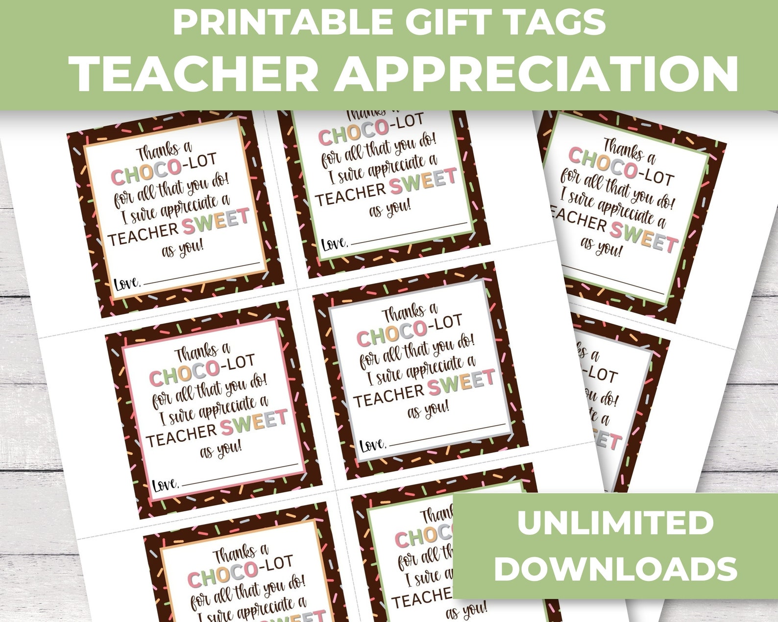 Chocolate Teacher Appreciation Tag, Thanks a Choco-lot, Candy Bar Gift ...