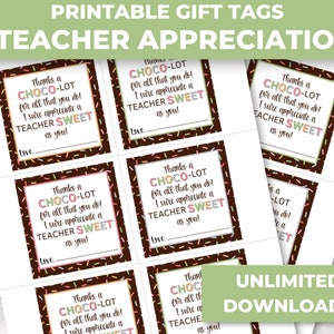 Chocolate Teacher Appreciation Tag, Thanks a Choco-lot, Candy Bar Gift ...