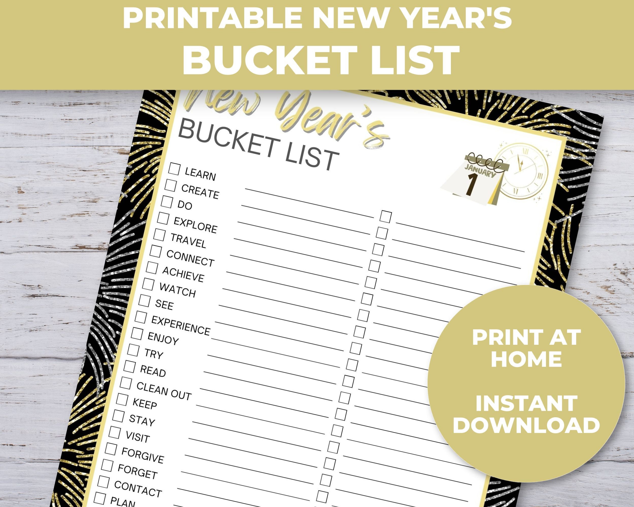 New Years Bucket List, New Year Printable, New Year's Activity, New ...