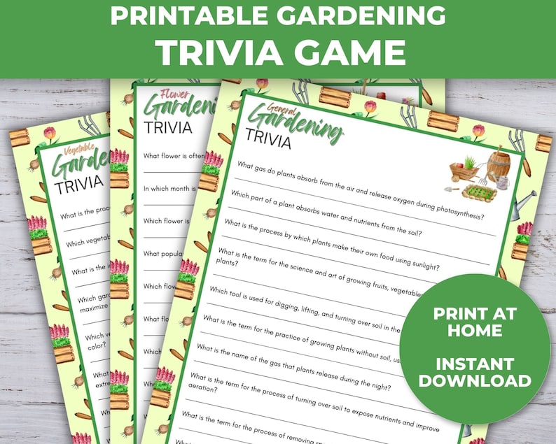 Gardening Trivia, Springtime Printable, Garden Party Games, Garden ...
