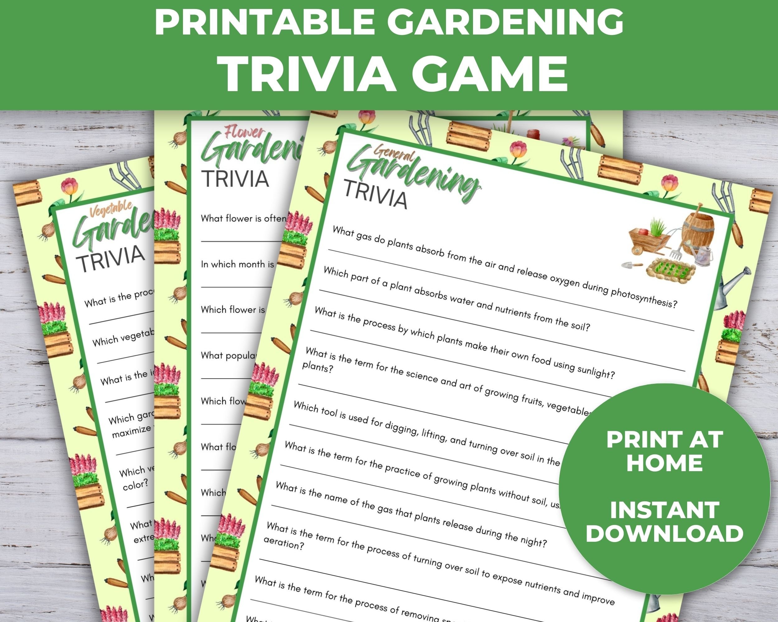 Gardening Trivia, Springtime Printable, Garden Party Games, Garden ...