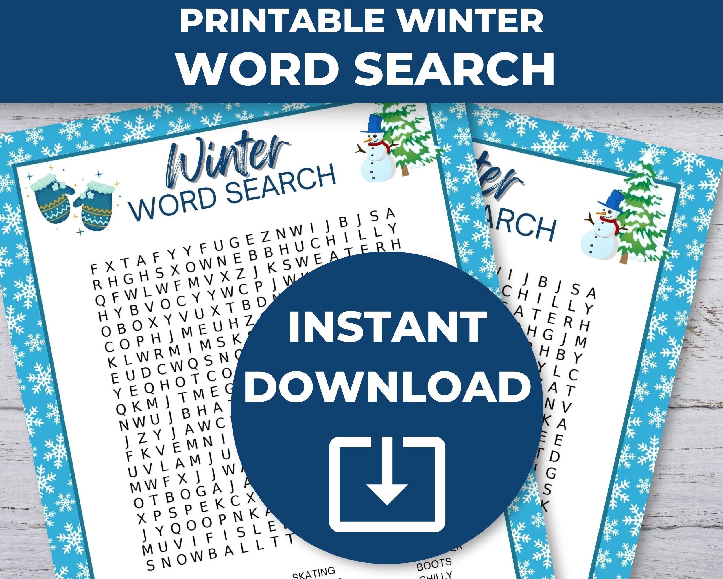 Winter Word Search Printable, Winter Printable Games for Kids, Winter ...