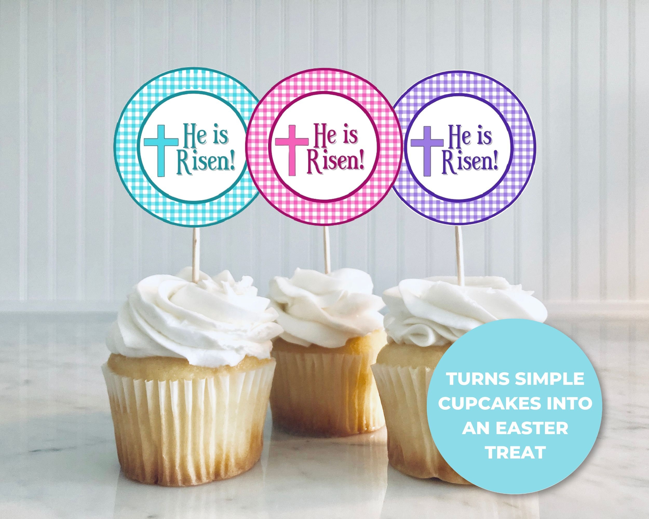 Printable Easter Cupcake Toppers - He is Risen!, Easter Religious ...