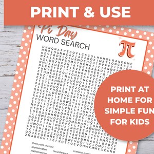 Pi Day Word Search Printable, Pi Day Activities for Kids Printable, Pi ...