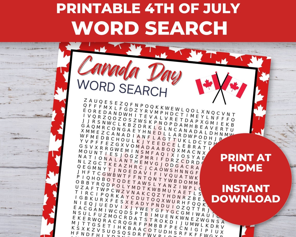 Canada Day Word Search Printable, Canada Day Games, July 1st Games ...