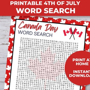 Canada Day Word Search Printable, Canada Day Games, July 1st Games ...