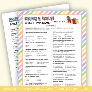 Samson and Delilah Bible Trivia Game for Kids, Bible Story Activities ...