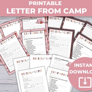 Printable Letter From Camp, Camp Letter Stationery, Fill in the Blank Camp Stationery, Camp ...