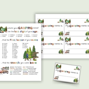 Whats Your Camping Name With Name Tags, Camping Games Printable ...