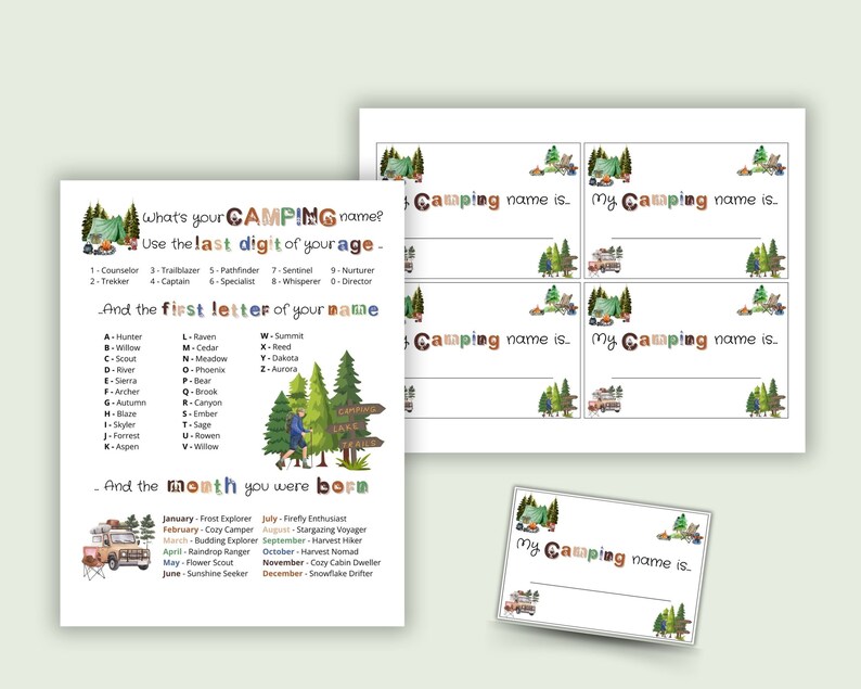 Whats Your Camping Name With Name Tags, Camping Games Printable ...
