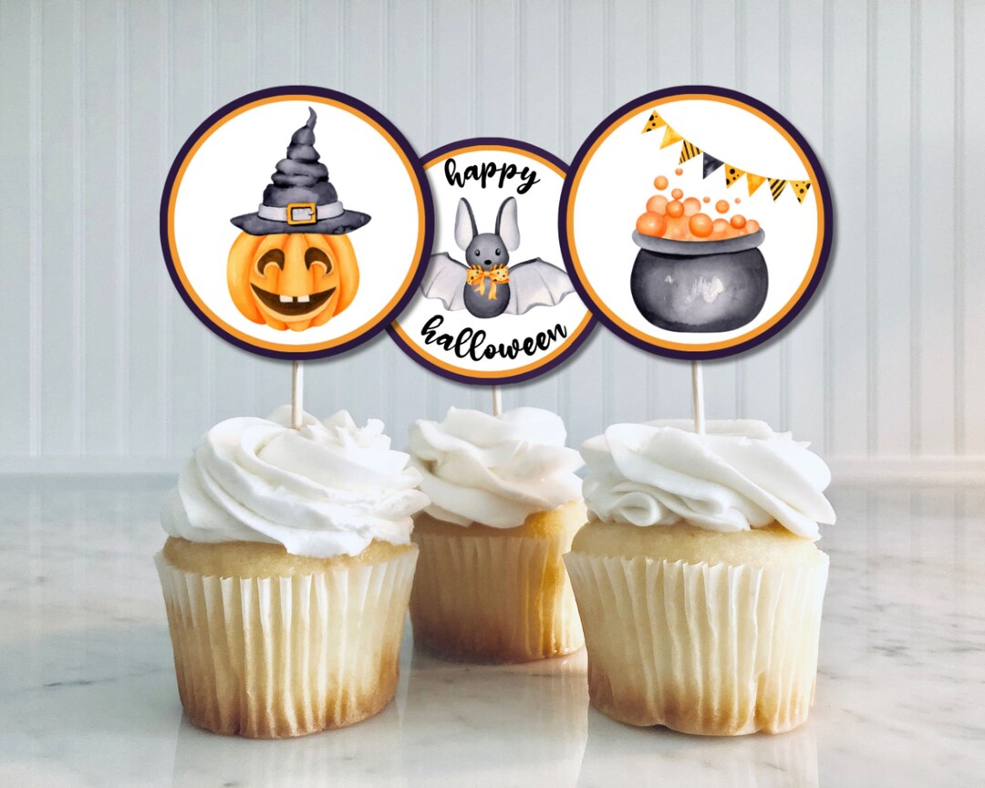 Halloween Cupcake Topper Printable, Halloween Cookie Tags, Cute ...