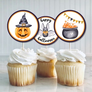 Halloween Cupcake Topper Printable, Halloween Cookie Tags, Cute ...