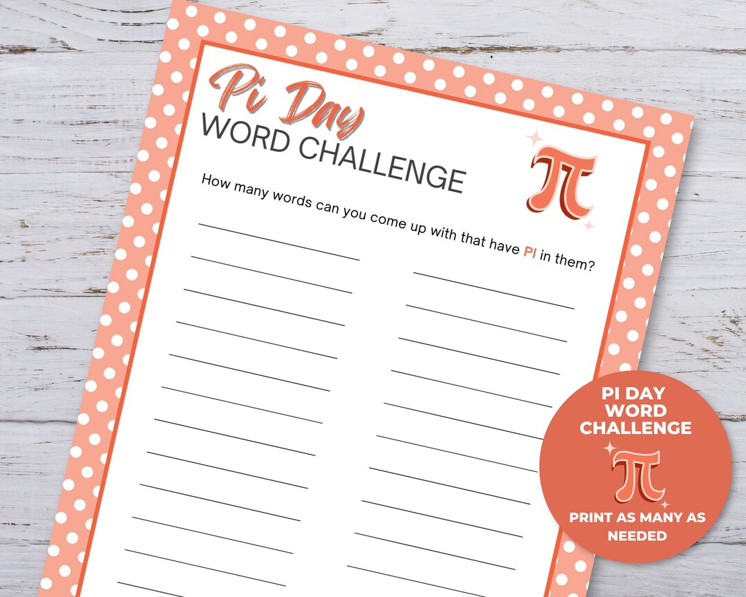 Pi Day Word Challenge, Pi Day Activities for Kids Printable, Pi Day ...