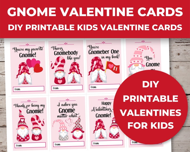 Printable Gnome Valentines for School Class, Gnome Valentine Cards ...