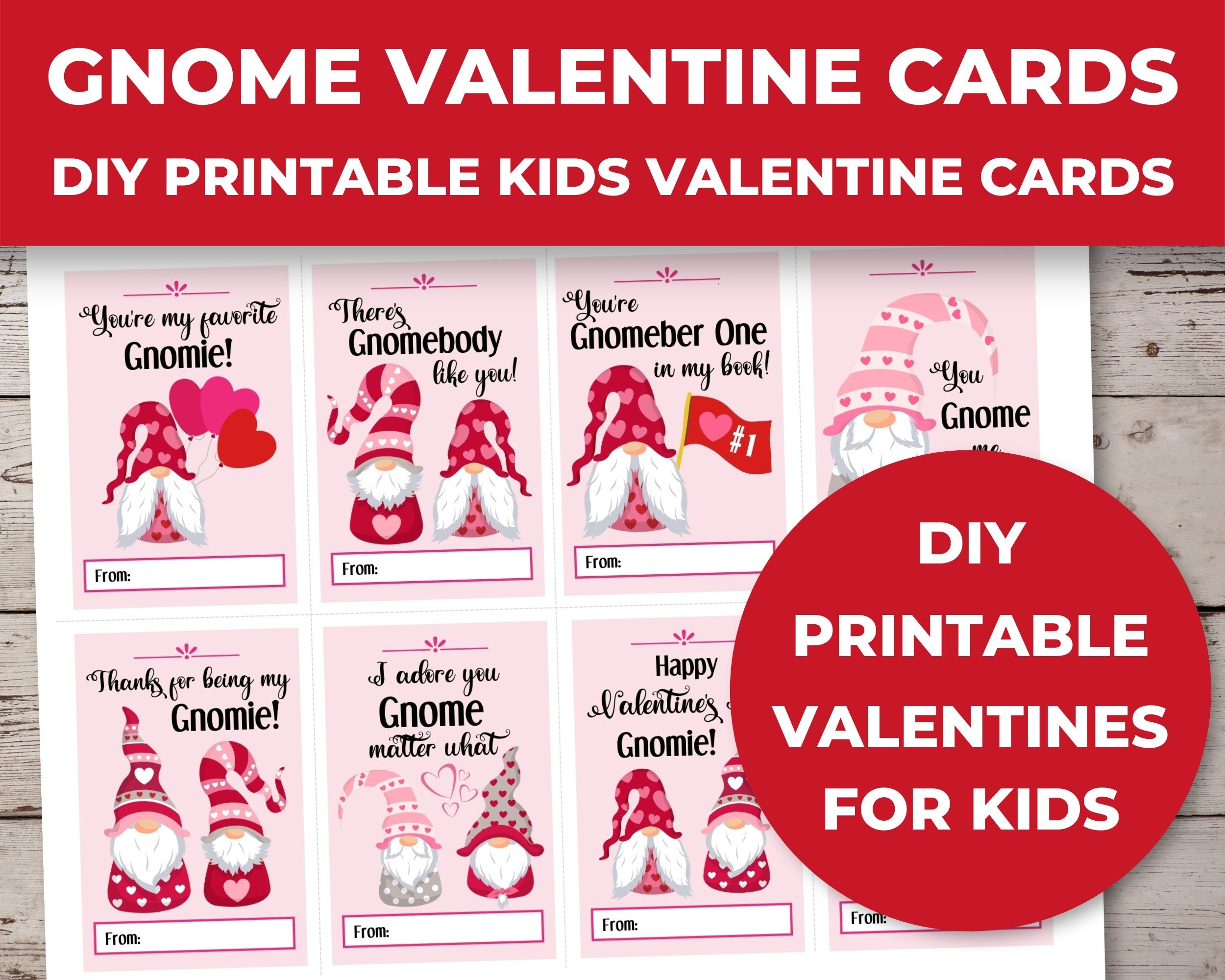 Printable Gnome Valentines for School Class, Gnome Valentine Cards ...