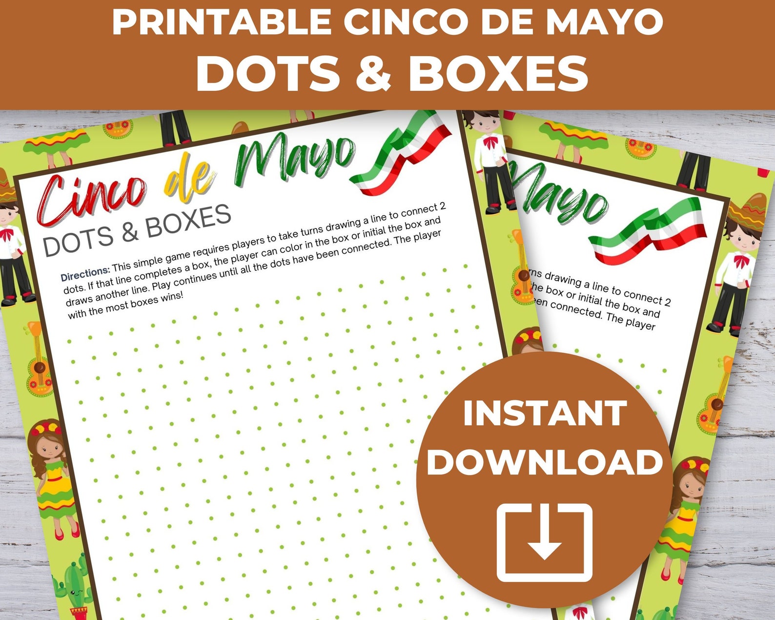 Dots and Boxes, Printable Cinco De Mayo Games, Classroom Activity ...