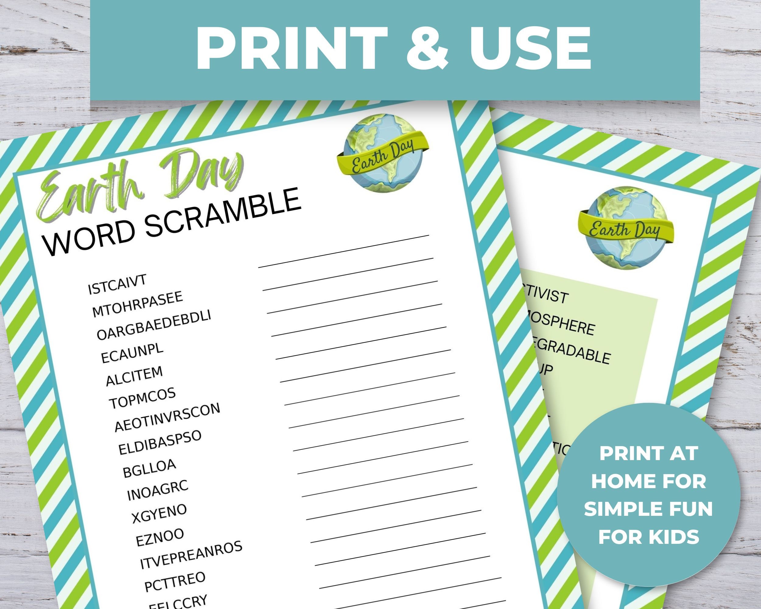 Earth Day Word Scramble, Printable Earth Day Game for Kids, Sunday ...
