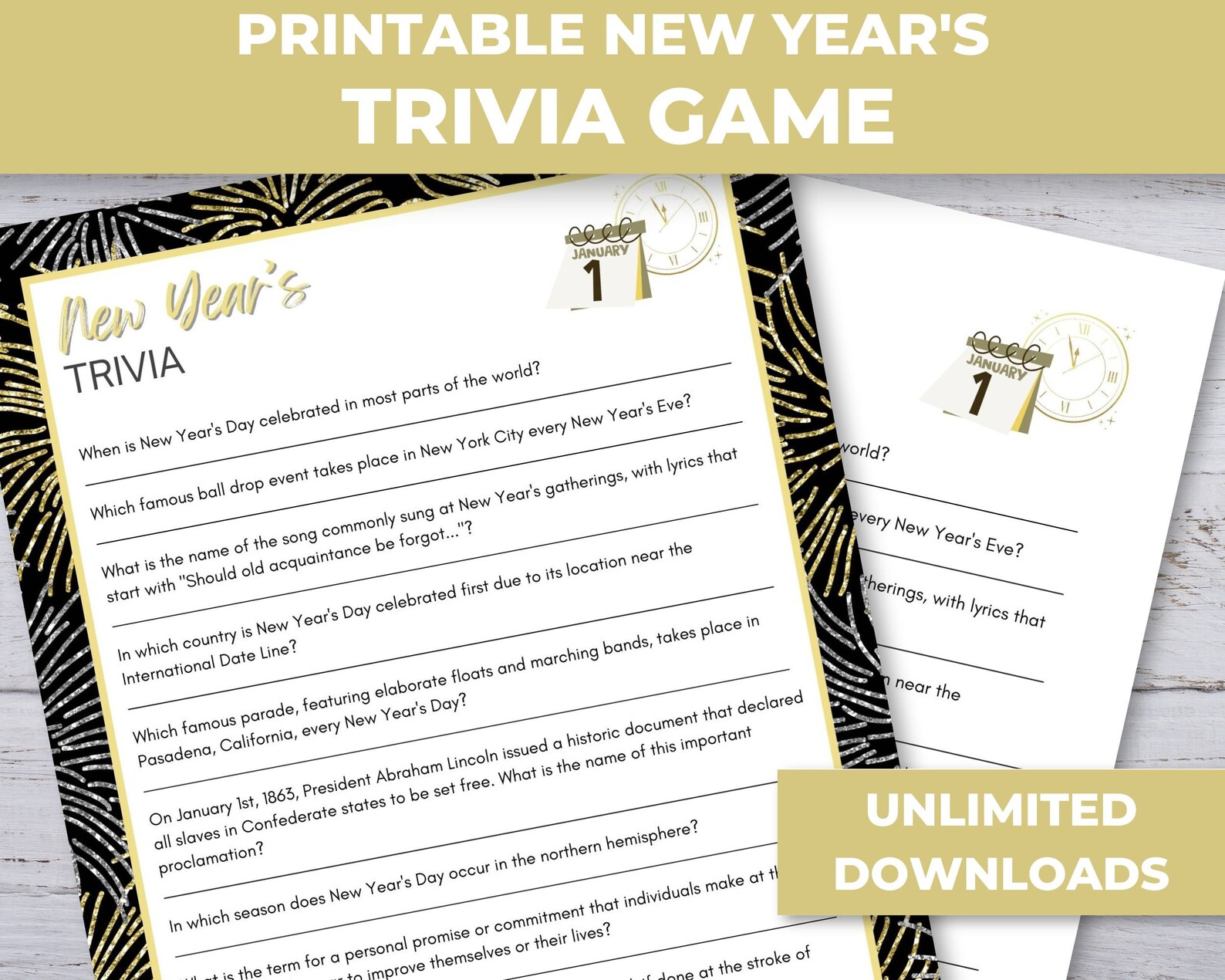 New Years Trivia Printable, New Years Eve Trivia, New Years Eve Party ...