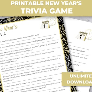 New Years Trivia Printable, New Years Eve Trivia, New Years Eve Party ...