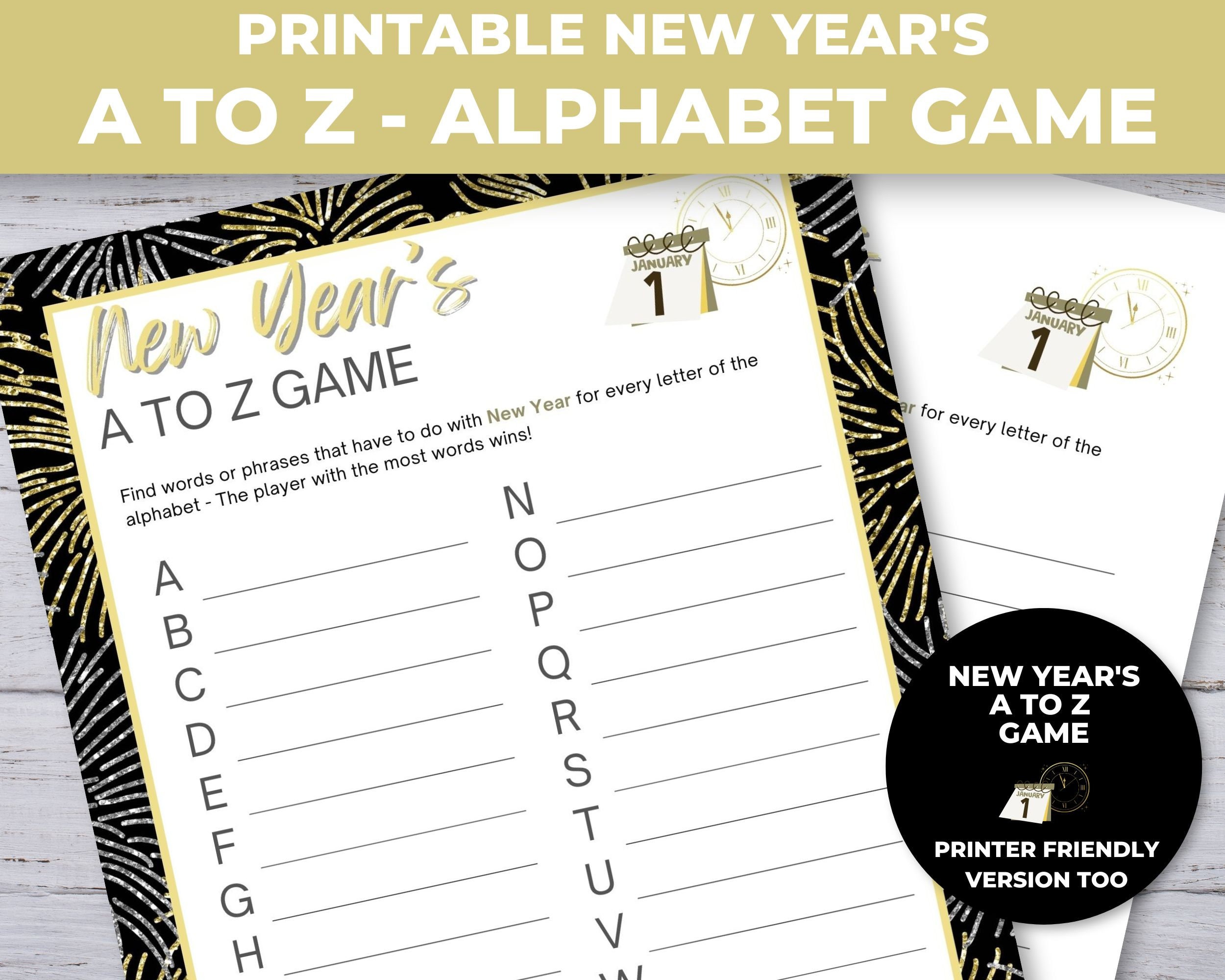 New Years A to Z Game, Printable New Year Game for Kids, Classroom ...