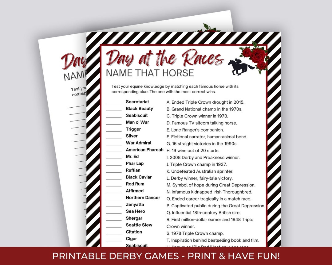 Kentucky Derby Party Game, Horse Racing Game, Derby Trivia, Triple ...