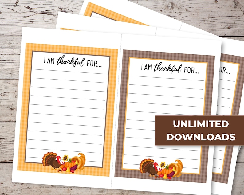 I Am Thankful for Printables, Thanksgiving Gratitude Cards, Thankful ...
