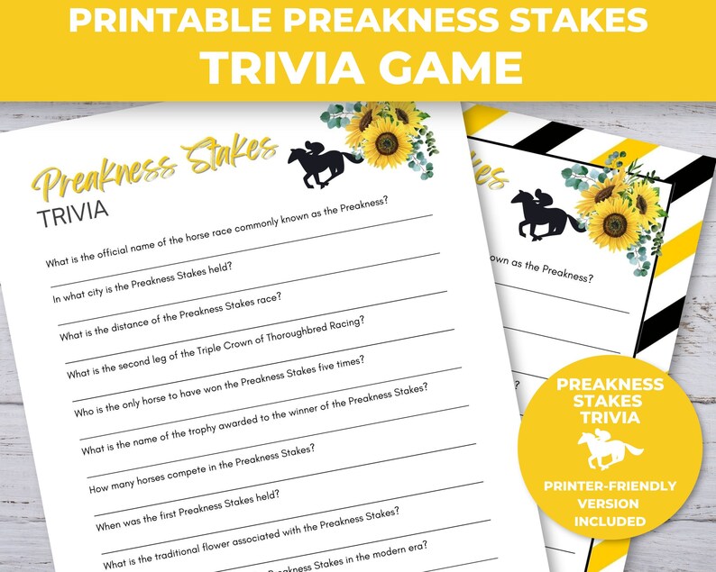Preakness Stakes Party Game, Derby Trivia, Triple Crown Party Game, Run ...