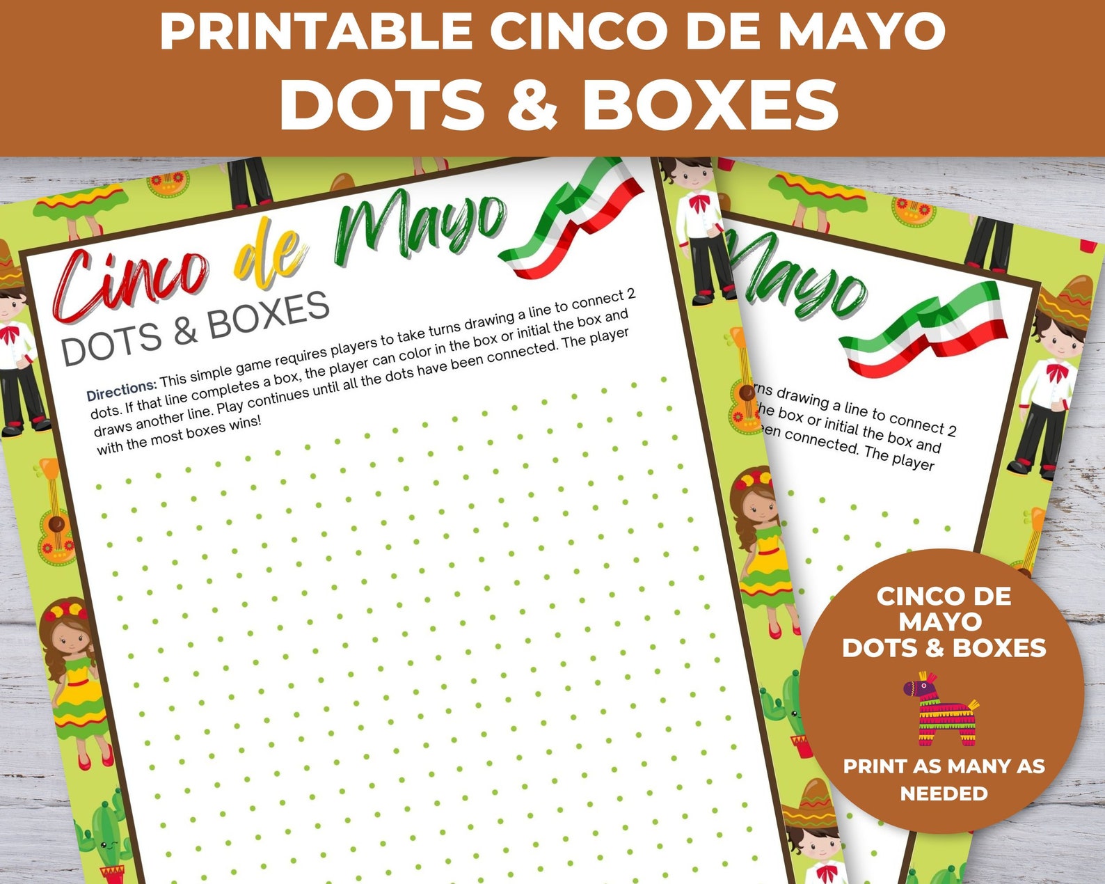 Dots and Boxes, Printable Cinco De Mayo Games, Classroom Activity ...
