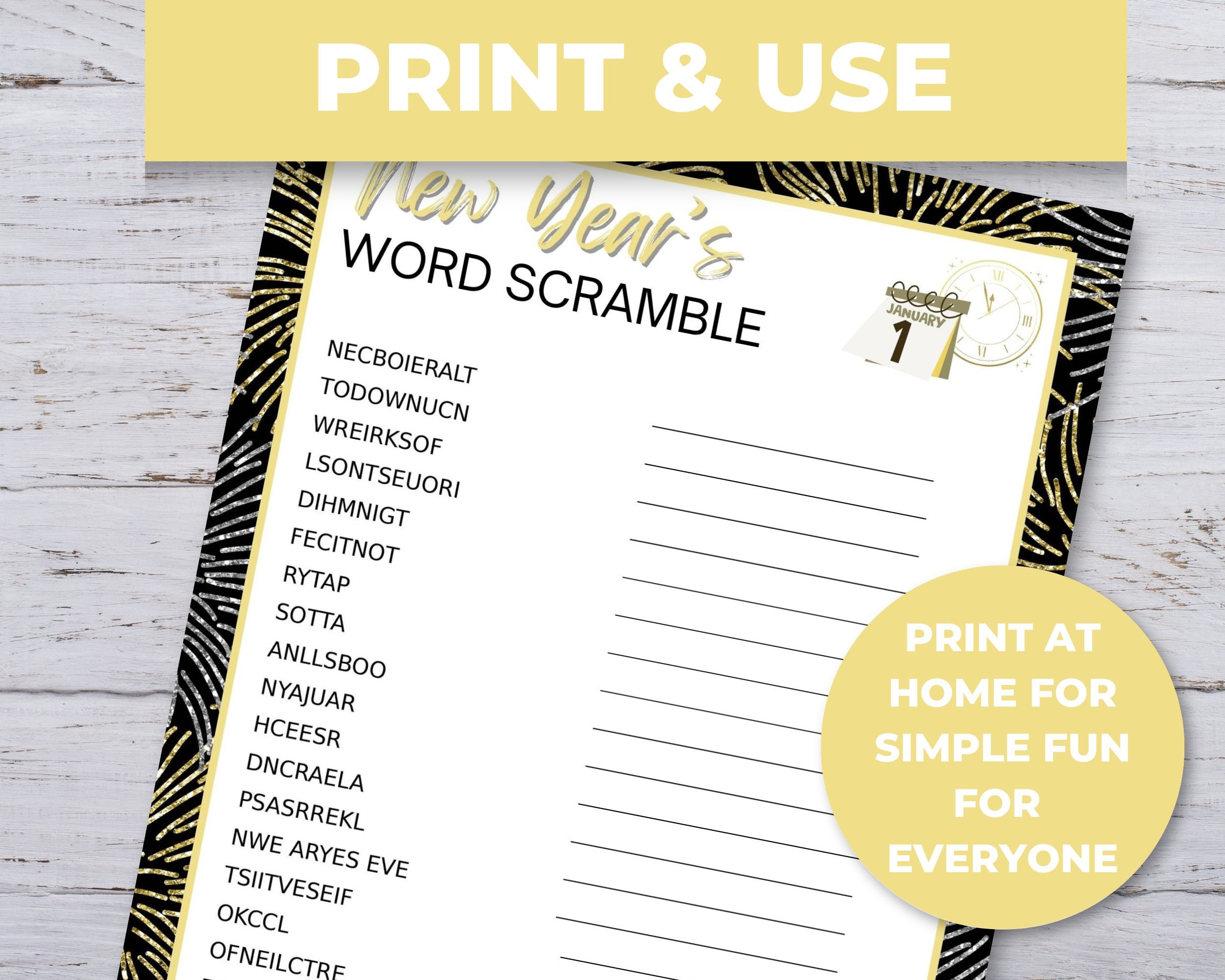 New Year's Word Scramble, Printable New Year's Eve Party Game for Kids ...