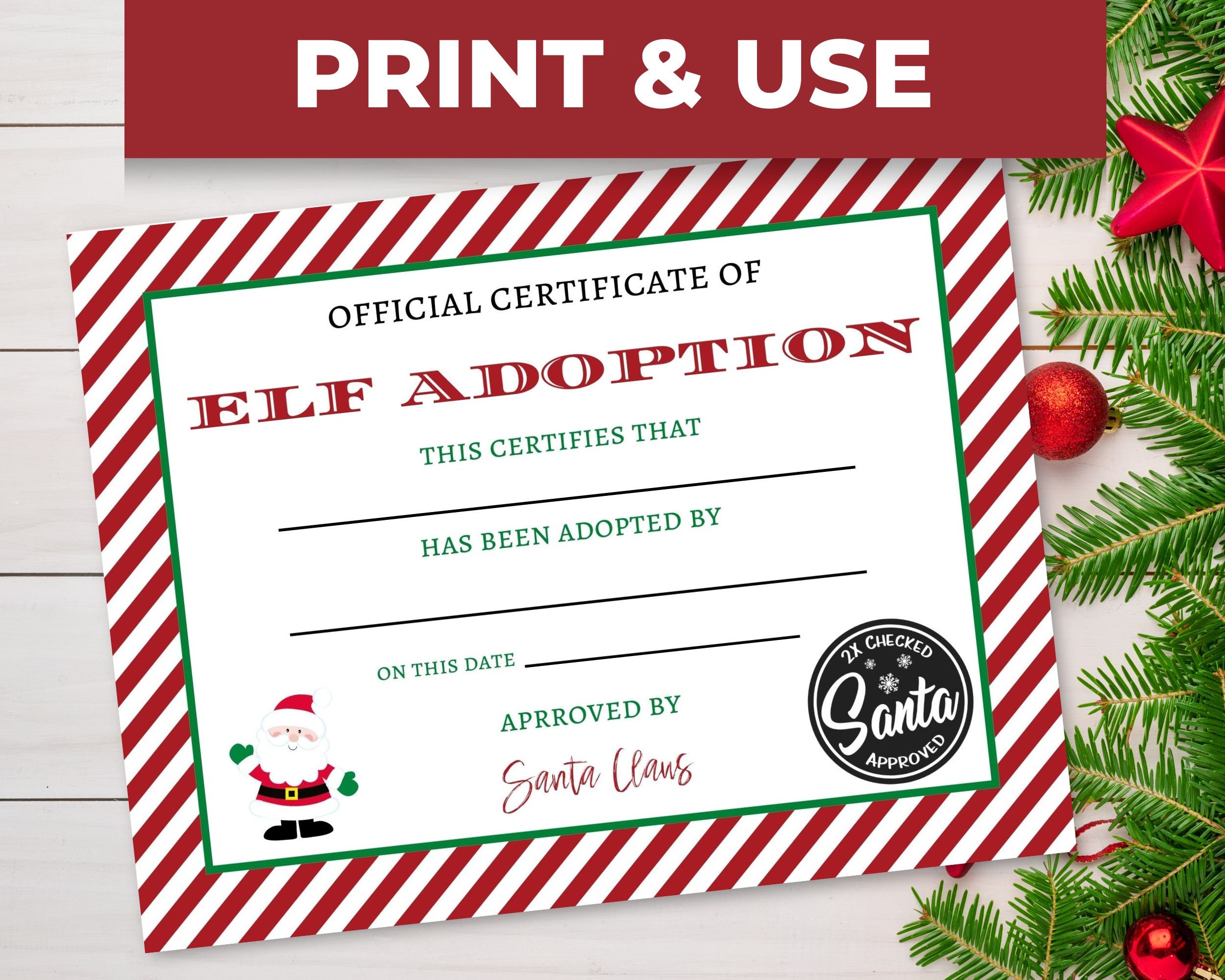 Elf Adoption Certificate Printable - Etsy