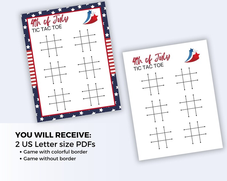 4th of July Tic Tac Toe, Printable 4th of July Party Games, 4th of July ...