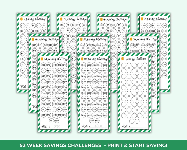 52 Week Savings Challenge Printable, Cash Saving Challenge, Weekly ...