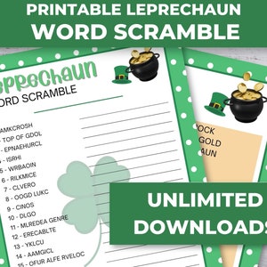 St. Patrick's Day Word Scramble, Printable St. Patrick's Day Game for ...