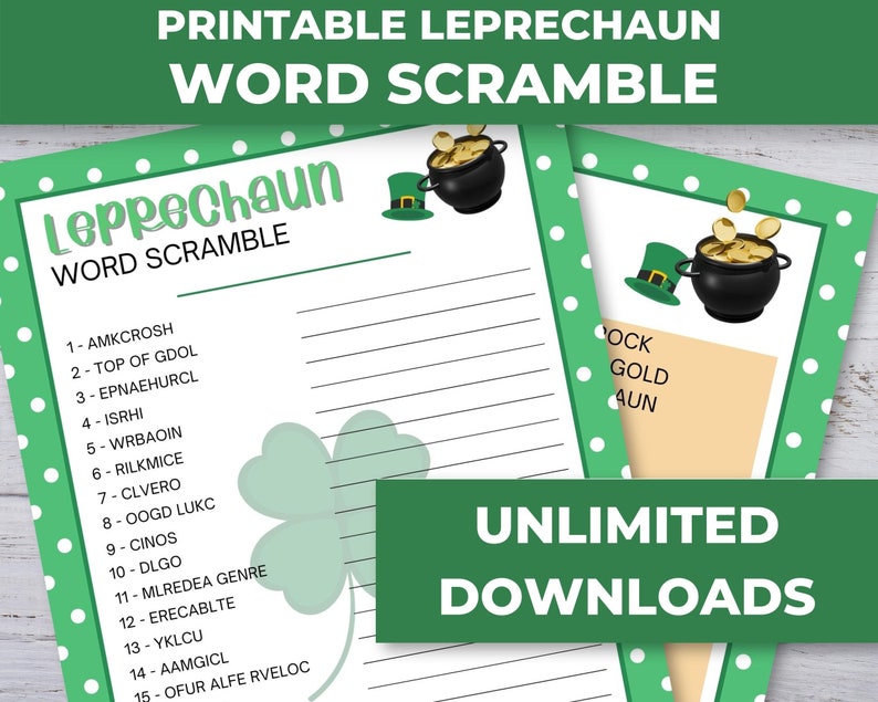 St. Patrick's Day Word Scramble, Printable St. Patrick's Day Game for ...