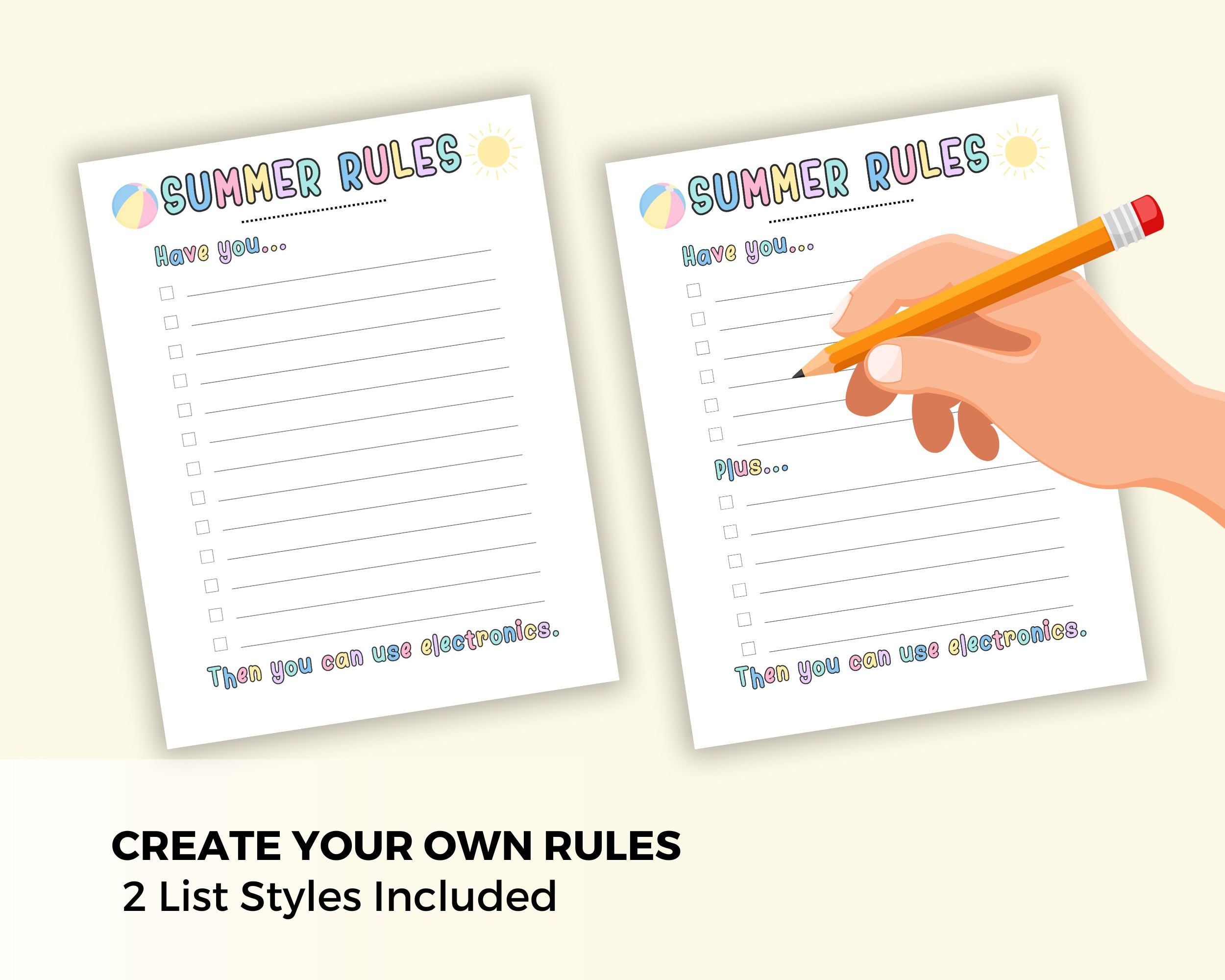 Summer Rules Printable, Earn Screen Time, Chore Chart Printable, Summer ...