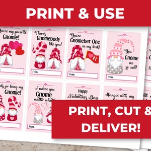 Printable Gnome Valentines for School Class, Gnome Valentine Cards ...