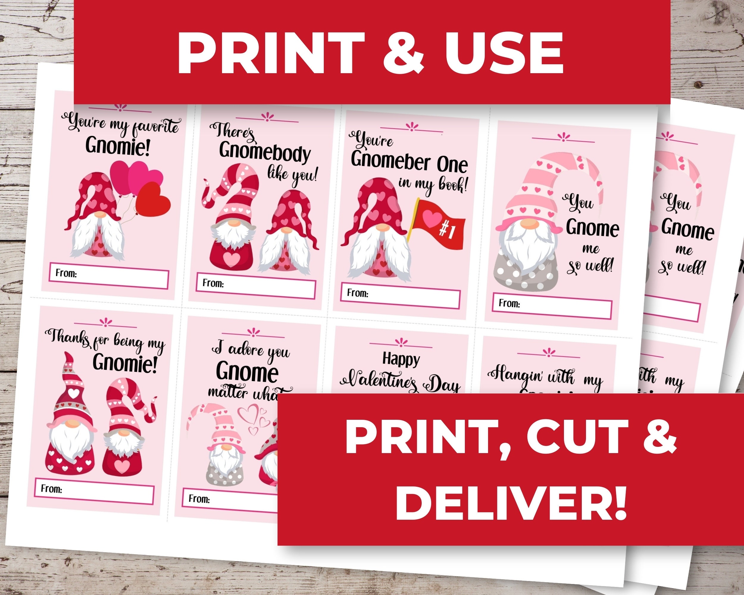 Printable Gnome Valentines for School Class, Gnome Valentine Cards ...