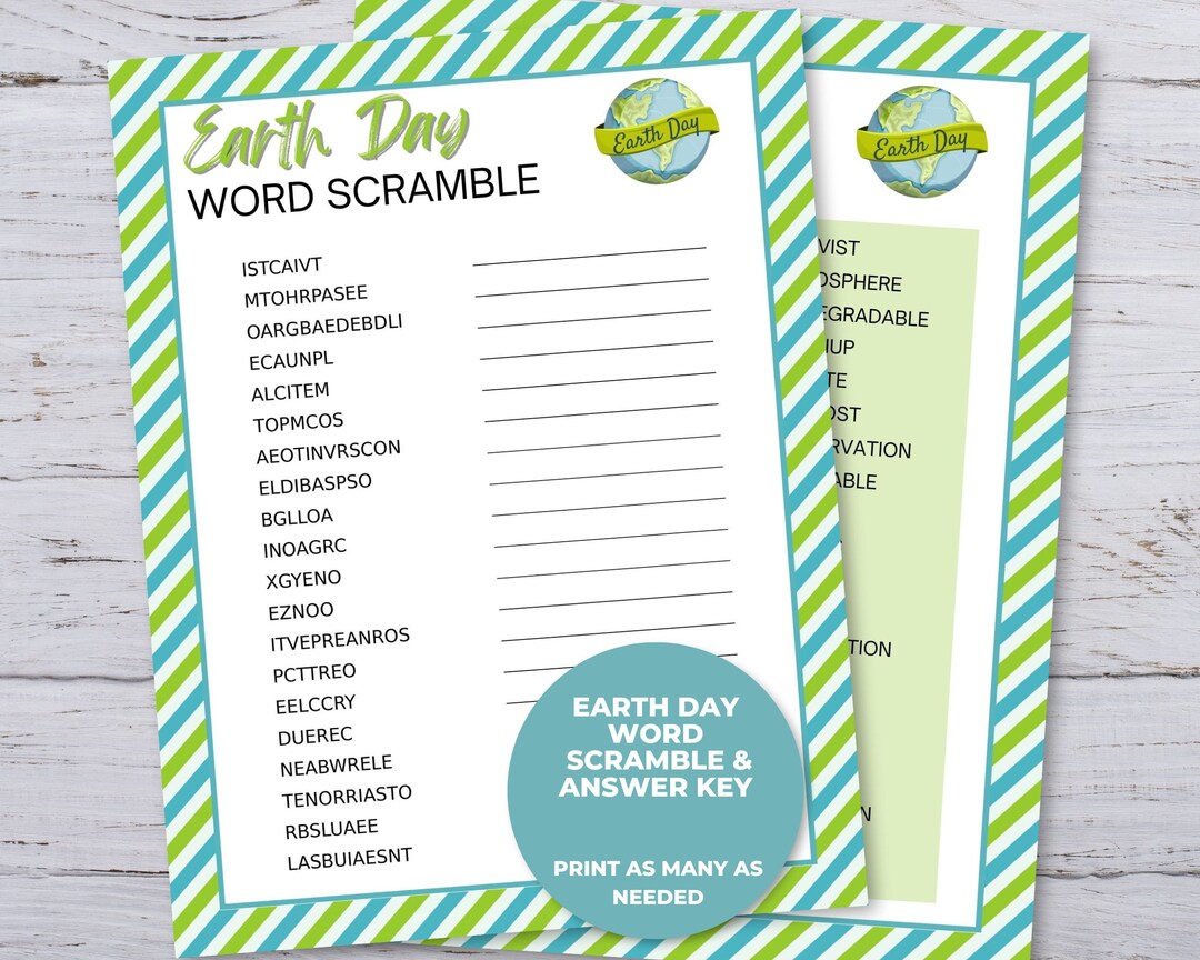 Earth Day Word Scramble, Printable Earth Day Game for Kids, Sunday ...
