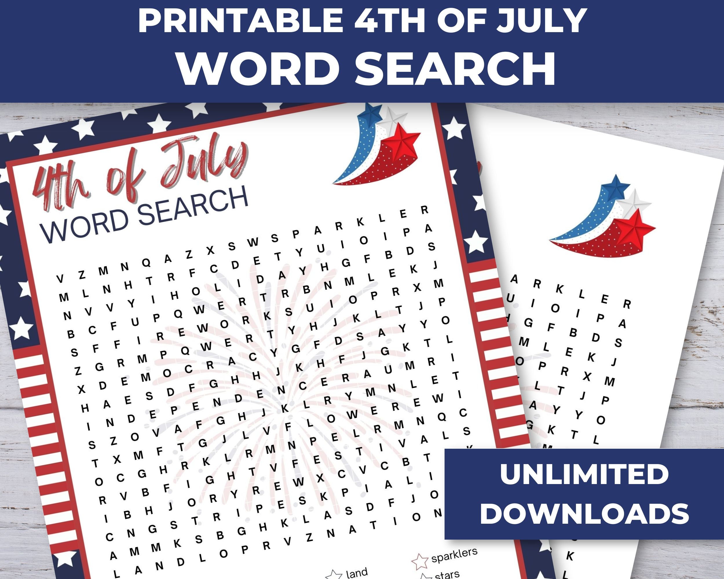 4th of July Word Search Printable 4th of July Party Games - Etsy
