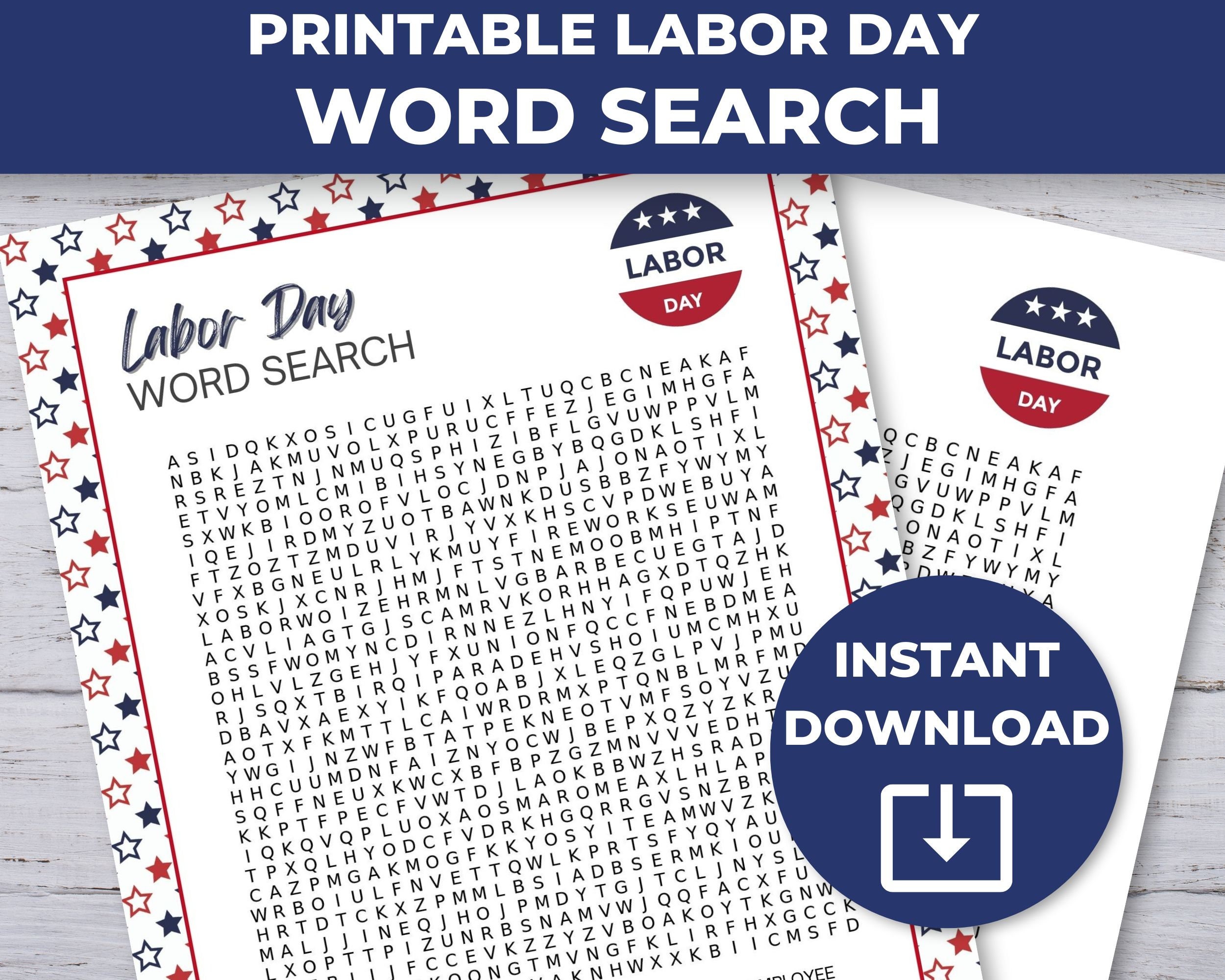 Labor Day Word Search Puzzle Printable Labor Day Party Games - Etsy