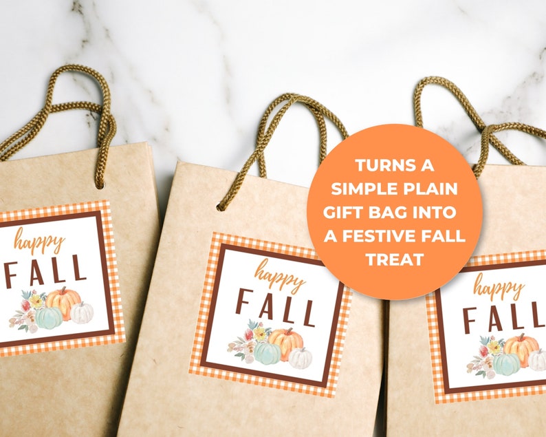 Printable Happy Fall Gift Tags, Cupcake Topper, Cookie Square Tags ...