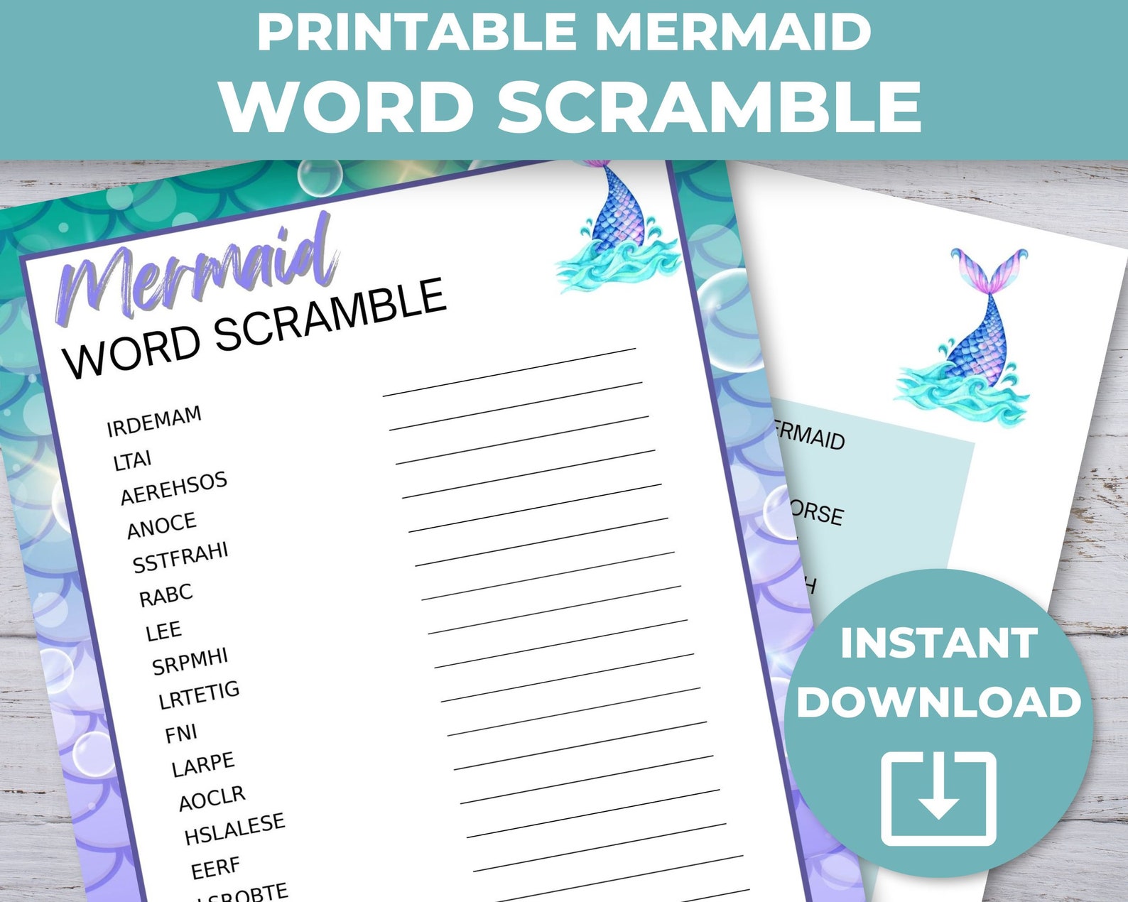 Mermaid Word Scramble, Mermaid Party Games, Under the Sea Printable ...