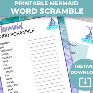 Mermaid Word Scramble, Mermaid Party Games, Under the Sea Printable ...
